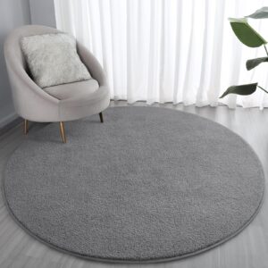 lascpt round rug for bedroom 4x4, grey circle rug for living room super soft thicken memory foam circular rug, non-slip indoor area rug for modern home decor, round carpet for nursery kid's room