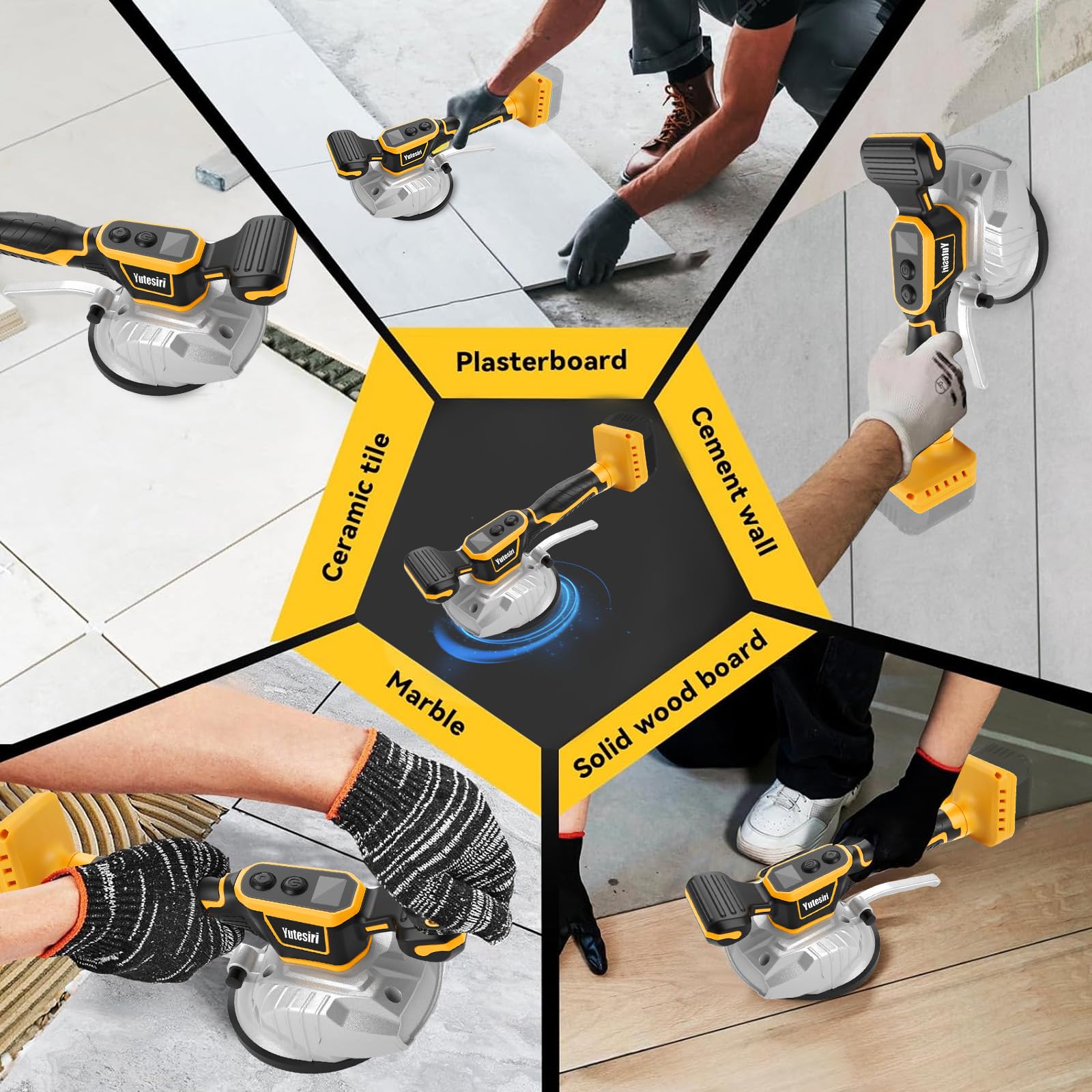 Cordless Tile Vibration Leveling Machine, for Dewalt 20V Max Battery, Yutesiri Portable Tiler Vibrator Tool with 8 Adjustable Speed,Digital Display for Floor,Tile,Wall (Battery NOT Include)