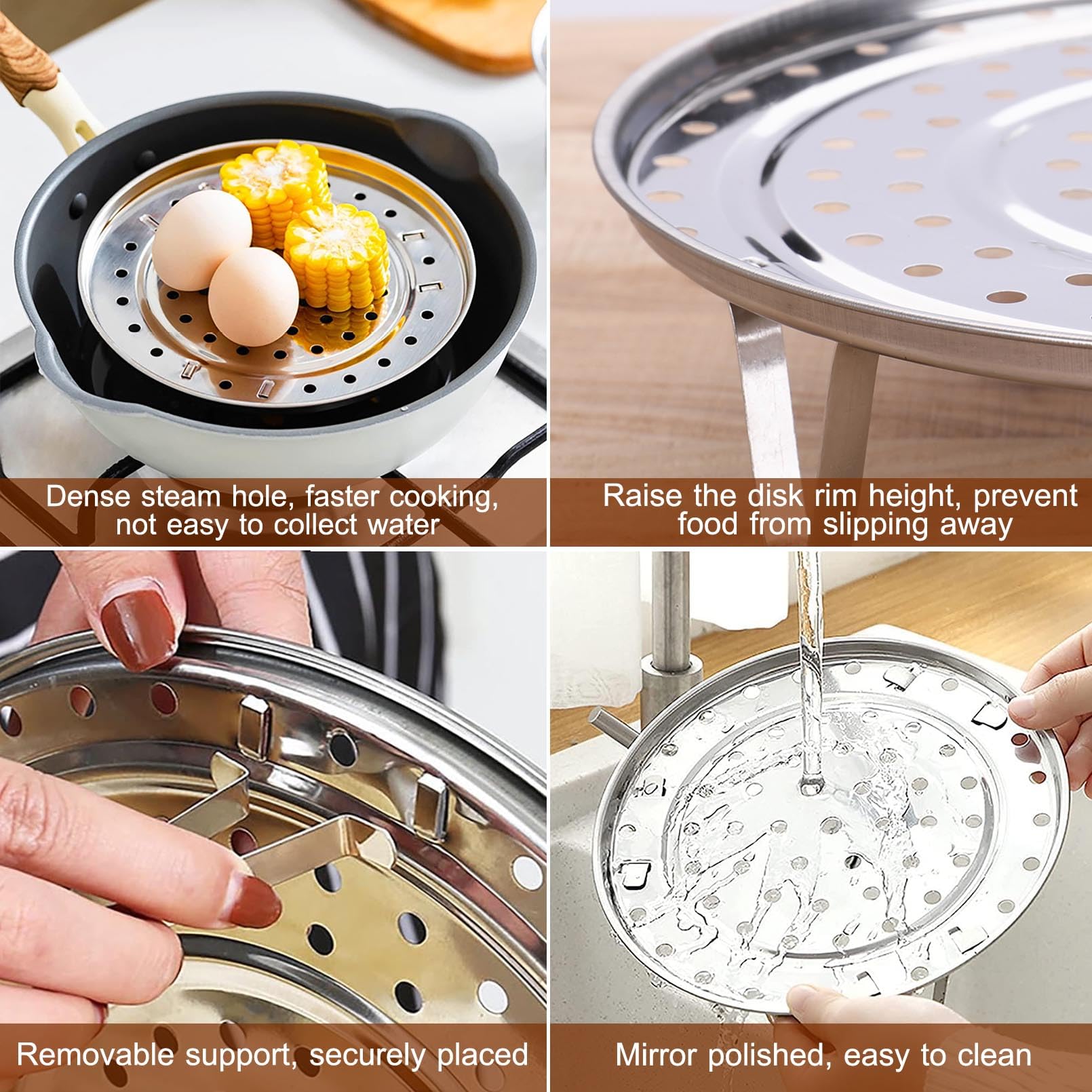 Round Steamer Rack 1pcs with Silicone Steamer Liners, Stainless Steel Food Steamer Basket with Removable Stand for Steamer Cooking, Instant Pot Steamer Basket for Vegetables Dumplings fish and Seafood (Round-6.9inch/17.5cm)