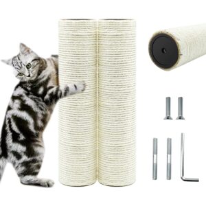 cat scratching post replacement pole，2 pcs 11.81in cat tree replacement post，natural sisal cat tree replacement parts with m8 screws，cat scratch post replacement for refurbishment (11.8in/30cm)