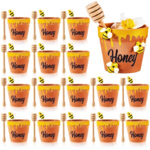 meekoo 16 sets mini honey jars with wooden dippers bee charms for honey party favors bee themed baby shower favors for guests wedding party favors