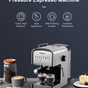 Ihomekee Espresso machine, CM6822 15 Bar Coffee Maker for Cappuccino and Latte Maker With Milk Frother, Removable Water Tank, Fast Heating Coffee Machine for Home, Office