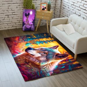 boys bedroom wolf rug - 2'×3' colorful wolf area rug for kids boys room wolf prints rug for living room indoor outdoor wolf floor mats doormats ultra soft wolf carpet rugs for kids room decor