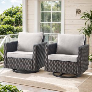 hummuh patio swivel chairs set of 2,pe wicker outdoor rocker chairs bistro set porch balcony furniture with cushions