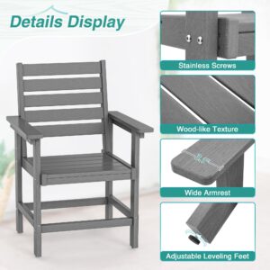 Homenjoy Outdoor Dining Chair, HDPE Weather Patio Dining Chairs, Heavy Duty Outdoor Chairs with Armrest, 18 Inch Seat Height Balcony Chair for Backyard Deck Porch, Gray