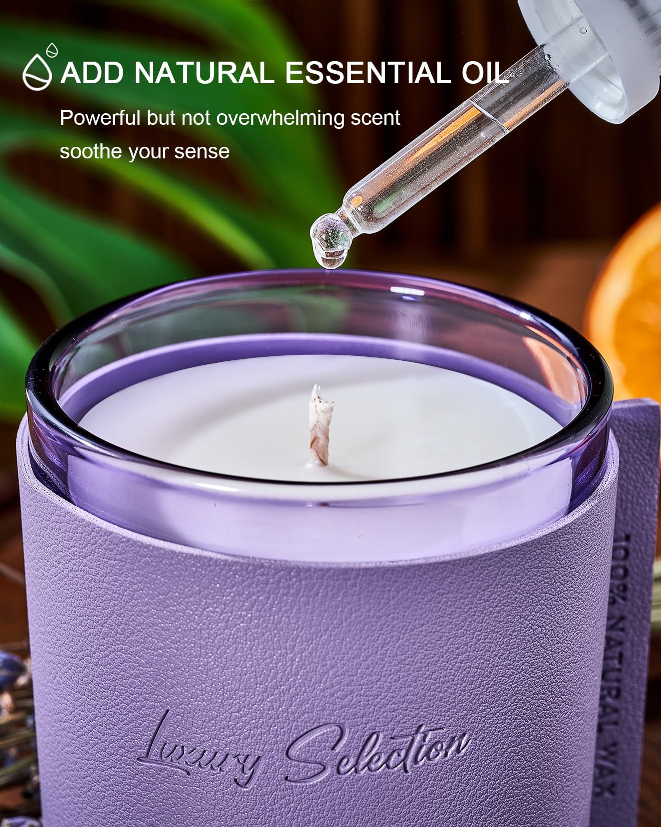 M&SENSE Lavender Spa Soy Candles for Home Scented, Stress Relief Aromatherapy Candles for Meditation Spa Yoga, Leather Wrapped Luxury Candle Gifts for Women,40 Hours Long Lasting, 7.4oz