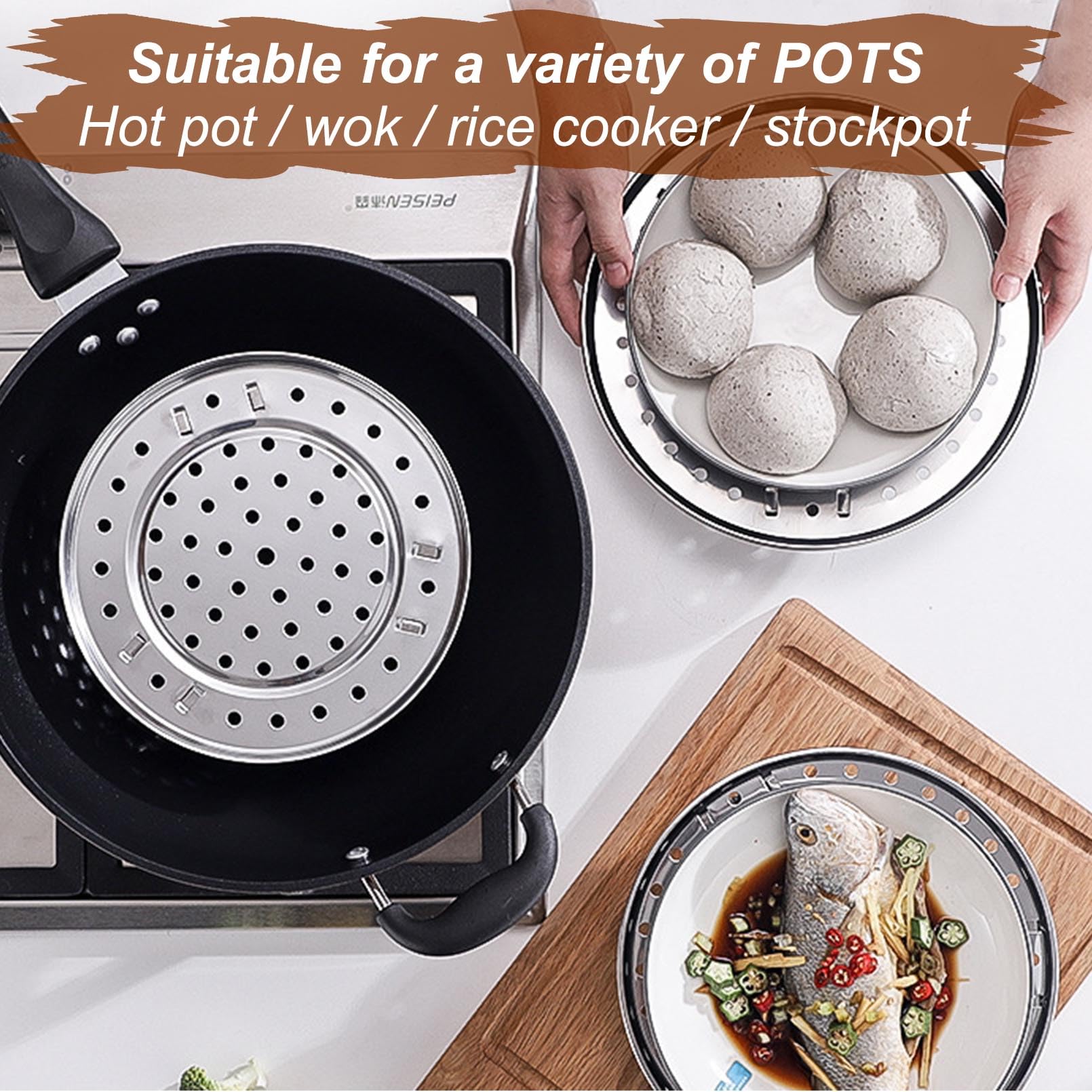 Round Steamer Rack 1pcs with Silicone Steamer Liners, Stainless Steel Food Steamer Basket with Removable Stand for Steamer Cooking, Instant Pot Steamer Basket for Vegetables Dumplings fish and Seafood (Round-6.9inch/17.5cm)