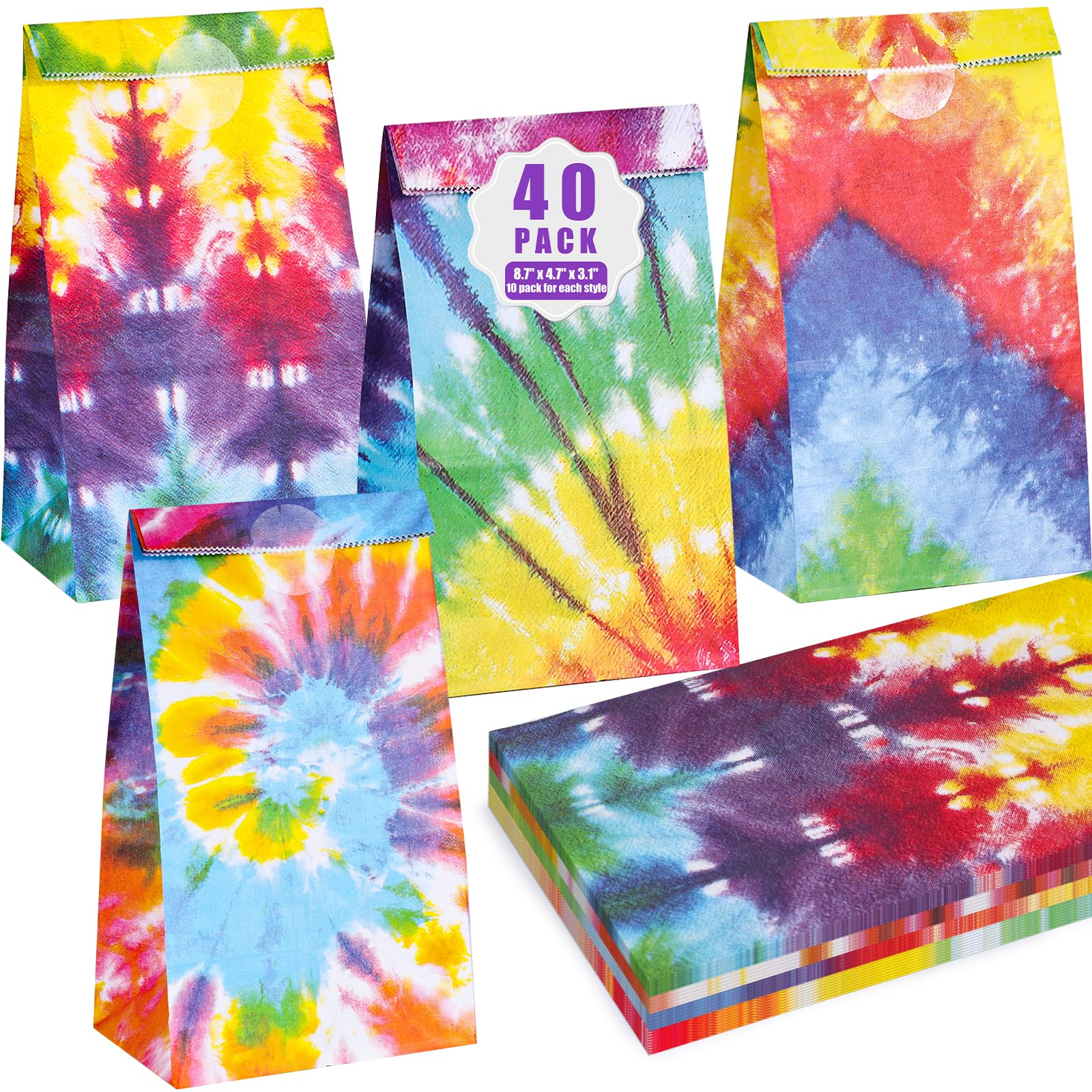 STARRKY 40PCS Party Favor Bags, Tie Dye Gift Bags, Kids Birthday Party Gift Bags Camouflage Treat Bags, 8.7 x 4.7 x 3.1 inches Goodie Bags Retro Tie Dye Party Decorations