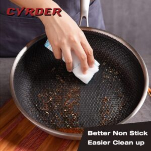 Cyrder Hybrid Nonstick 12.5Inch 316 Stainless Steel Pan, PFOA Free Wok, Dishwasher Oven Safe, Stay Cool Handle Skillet, Works with Induction Cooktop/Ceramic/Gas/Electric Stovetop