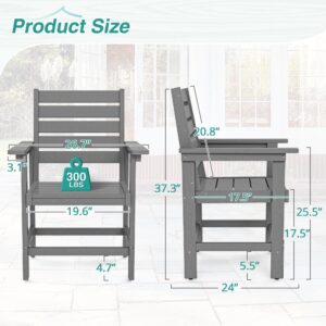 Homenjoy Outdoor Dining Chair, HDPE Weather Patio Dining Chairs, Heavy Duty Outdoor Chairs with Armrest, 18 Inch Seat Height Balcony Chair for Backyard Deck Porch, Gray