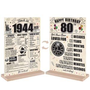 kuxriox happy 80th birthday decorations vintage back in 1944 table sign for men women, two-sided 80 birthday wooden poster with stand party gift supplies, eighty year old bday table decor