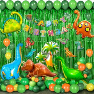 hjingy dinosaur birthday decorations, dinosaur party decorations for kids, dinosaur balloons arch garland kit includes foil balloons happy birthday banner curtains for baby shower dino themed party