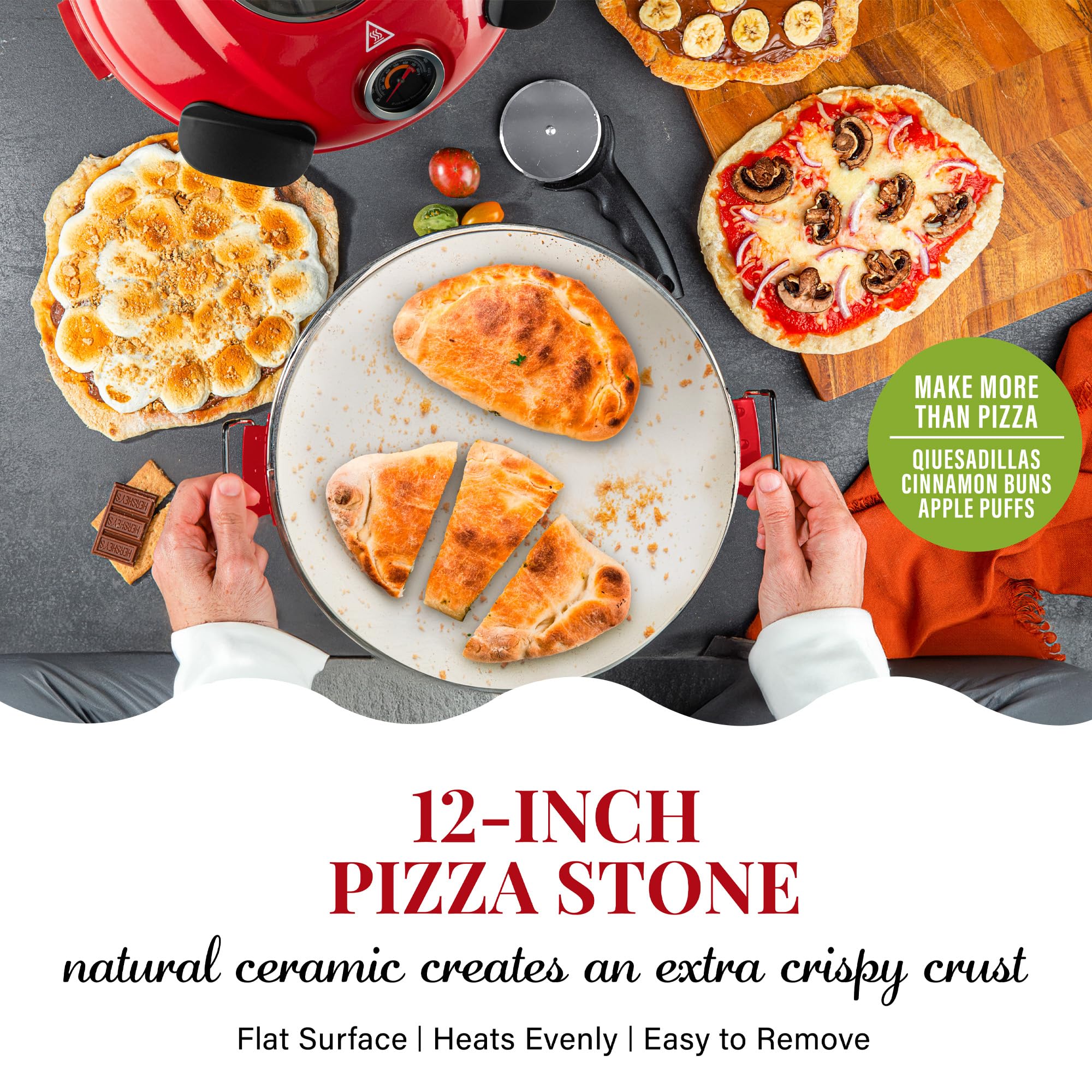 PIEZANO Crispy Crust Pizza Oven by Granitestone – Electric Pizza Oven Indoor Portable, 12 Inch Indoor Pizza Oven Countertop, Pizza Maker Heats up to 800˚F for Stone Baked Pizza at Home - Red