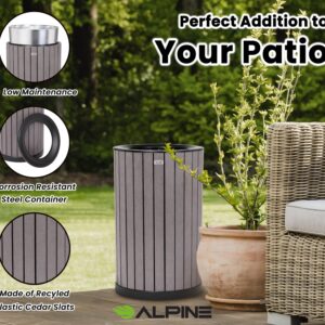 Alpine 32 Gallon Commercial Outdoor Trash Can - Heavy Duty Garbage Can Outdoor, Industrial Open Top Trash Can with Plastic Panels for Patio, Parks, Trails, Resorts (Flat Lid - Grey)