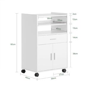 SoBuy Kitchen Cart Breakfast Bar, Rolling Kitchen Island Side Table, Microwave Oven Rack Stand Removable Storage Cabinet on Wheels, White FSB09-W