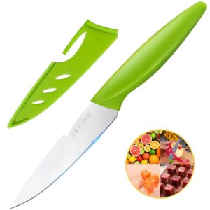 kushank 4.5" paring knife with child lock cover, premium stainless steel small kitchen knife, rust proof stain resistant, perfect for fruit and vegetable, ergonomic knife handles for versatility