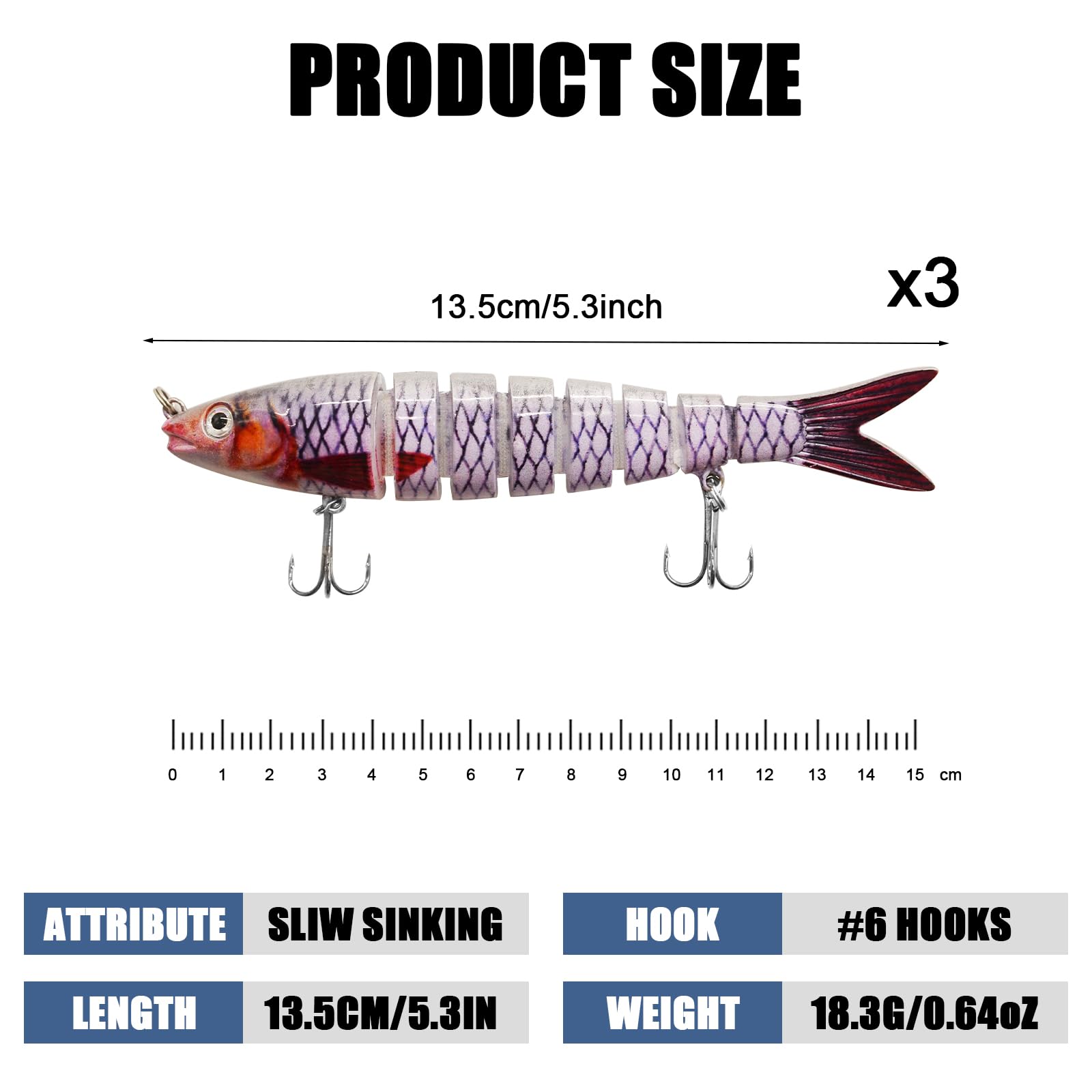 Fishing Lures, Full-Size Multi Jointed Swimbait, Slow Sinking Segmented Bass Fishing Lure, Fishing Lure Freshwater or Saltwater, Perch Pike Walleye Striped Bass Lures, Fishing Bait Kit