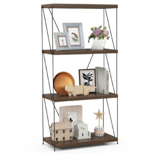 giantex 4-tier open-back bookshelf, freestanding display rack, metal frame storage shelf, industrial style bookcase, home organizer unit for living room, bedroom, study