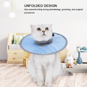 Cat Round Collar, Adjusted Drawstring Prevent Licking After Surgery Cat Recovery Collar for Home Cat Kitten Dog Puppy Small Pet Wound Healing(L 35cm / 13.8in-Light Blue)