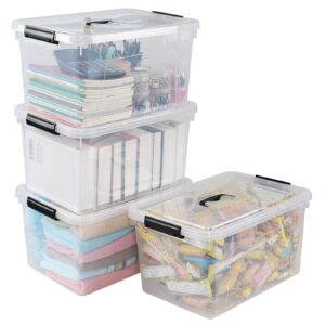 jnktka 20 quart plastic storage tote with lid, set of 4, clear latching storage bins