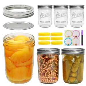 accguan mason jar set of 6,16oz airtight glass jars wit lids, includes purple pen and stickers for cereal, oatmeal, fruit, milk, storage,canning, pickling, jamming (6 pack)