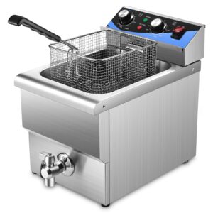 aiedcom 8l/8.45qt commercial electric deep fryer with basket & lid, stainless steel kitchen countertop frying machine with drain for home kitchen, restaurant, delis, 3000 watts 208~240v