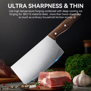 Chinese Meat Cleaver Knife 7.5 Inch, Butcher Knives with Original Wood Handle, Kitchen Gadgets Chopping Knife, Bone Cutting Cleaver Knife for Home and Restaurant