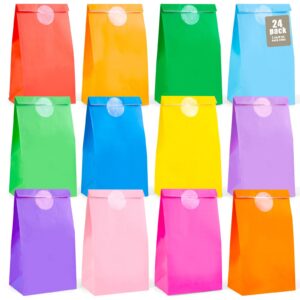 shindel 24pcs colorful treat bags, gift bags with stickers party favor paper bags goodie bags for birthdays baby showers wedding diy crafts