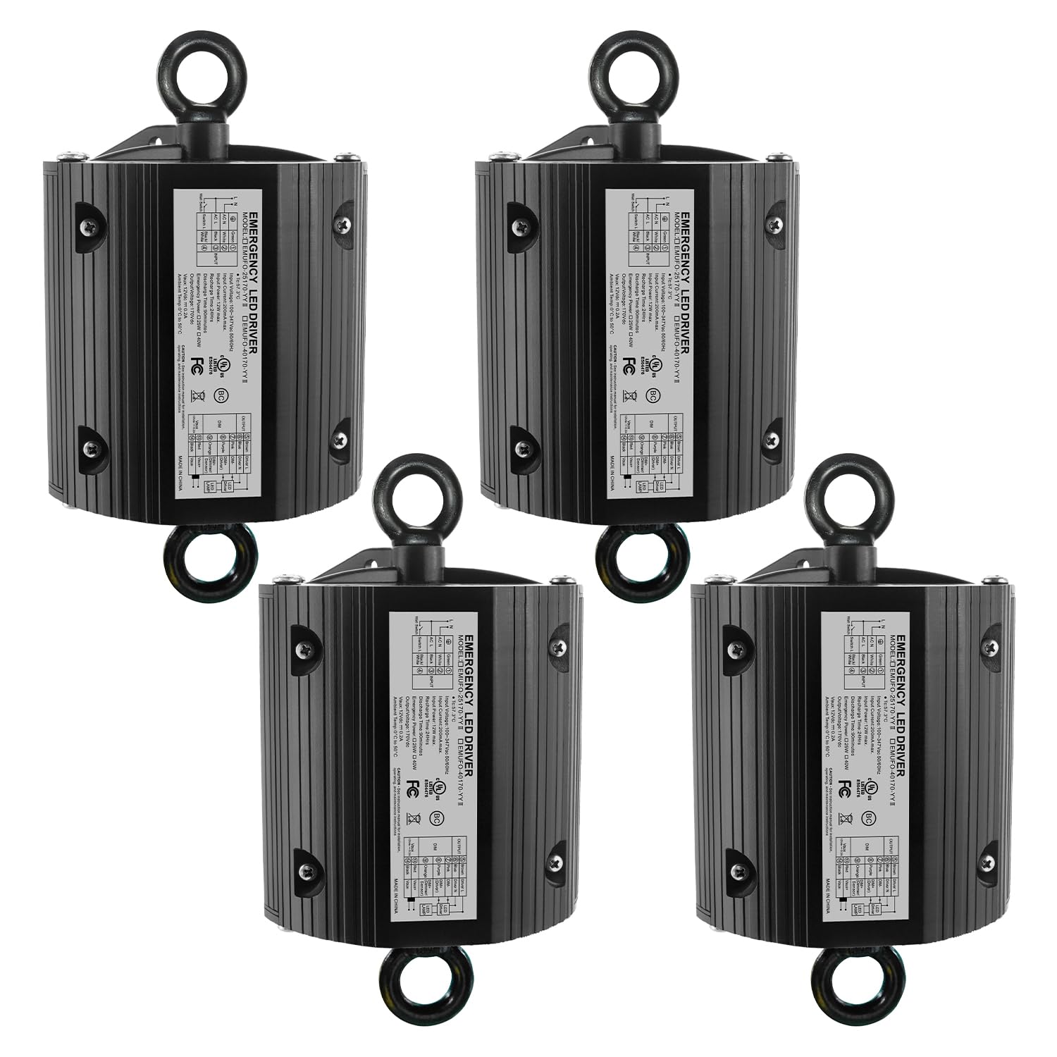 4Pack 40W LED Emergency Backup Driver, 0/1-10V Dimmable, 90mins Backup Time AC100-347V Emergency Backup Battery, Output 170V DC,UL-Listed -Ideal Power Supply for High Bay Light, 5-Year Warranty