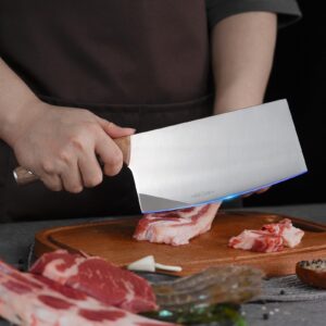 Chinese Meat Cleaver Knife 7.5 Inch, Butcher Knives with Original Wood Handle, Kitchen Gadgets Chopping Knife, Bone Cutting Cleaver Knife for Home and Restaurant