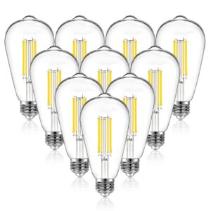 daybetter 10 pack led lights, vintage led edison bulbs 60 watt equivalent, st58 antique led filament light bulbs, e26 dimmable led bulb with natrue white 5000k, brightness 8w, 800lm, clear glass