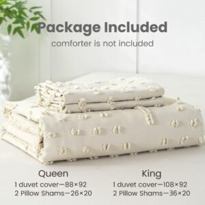 Sophia Willam Duvet Cover Queen Size Boho Cream/Beige, Queen Bedding All Season Comforter Cover, 3 Pieces Embroidery Shabby Chic Bedding, 1 Duvet Cover with 2 Pillow Shams(Cream/Beige, Queen, 88×92)