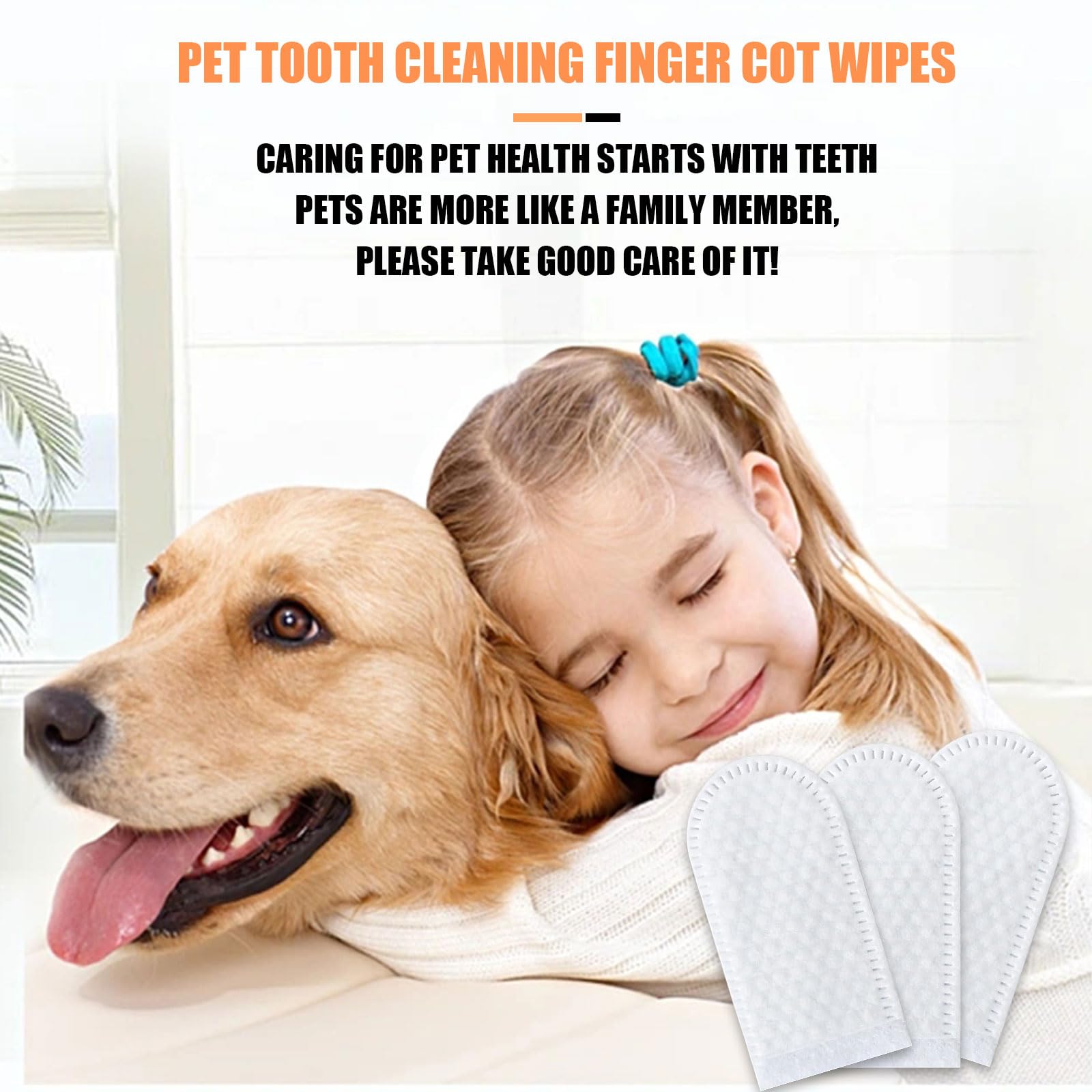 Symphonyw Teeth Cleaning Wipes for Dogs & Cats, Pet Dental Care Finger Wipes, Dog Dental Wipes for Reducing Plaque & Tartar, 50 Counts