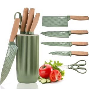 knife set, 6 pieces professional kitchen knife set with universal knife block, super sharp knife set with ergonomic handle non-stick stainless steel knife block set (green)