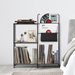 fusehome Record Player Stand, Turntable Stand Holds Up to 200 Albums with 3 Storage Shelves, Vinyl Records Cabinet Display Rack, Magazine Holder Record Player Table for Living Room, Bedroom, Office