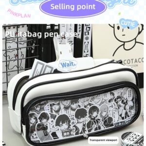 Abubbi ITA Pencil Pouch Large Capacity Pen Case with Transparent Window Black and White (Black and White)