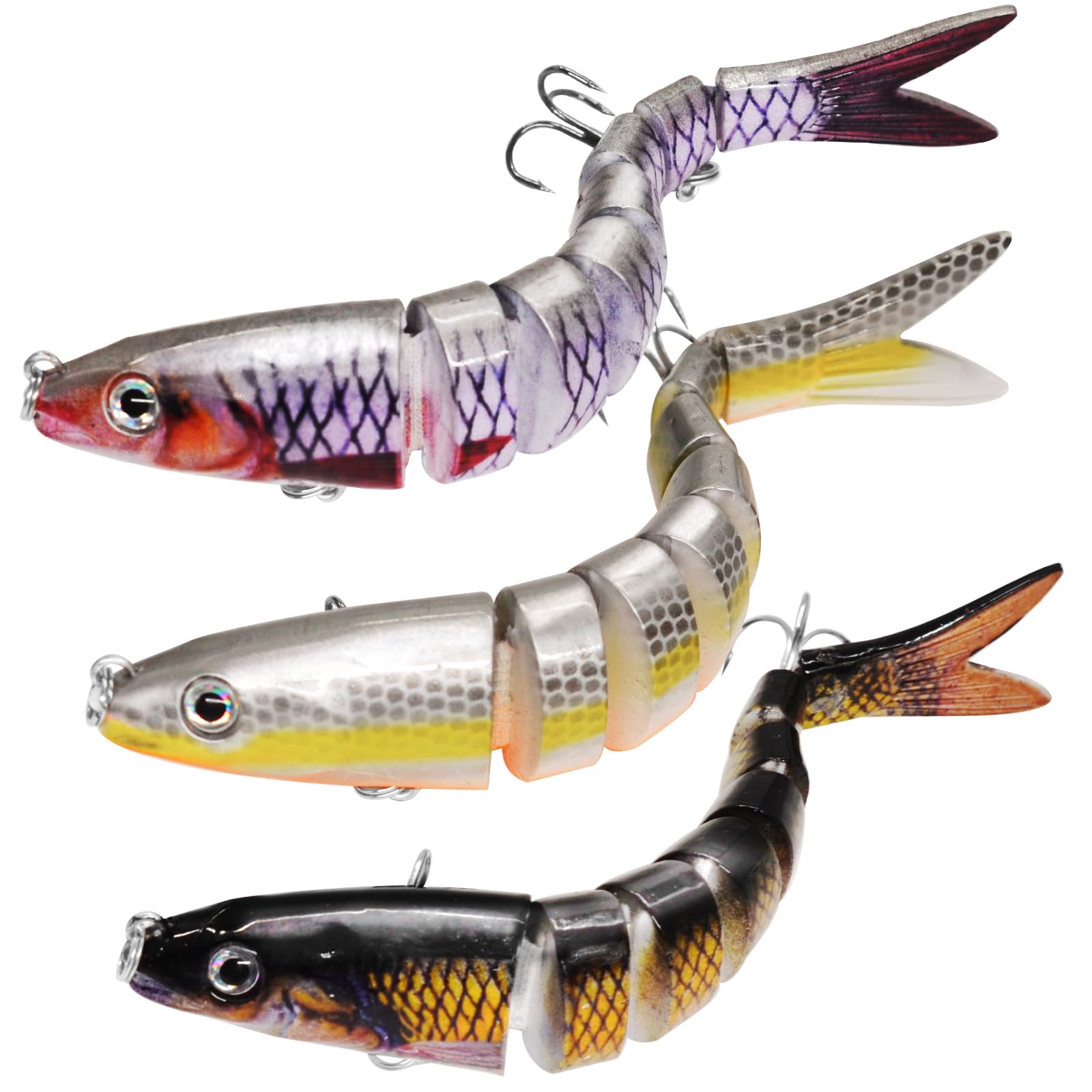 Fishing Lures, Full-Size Multi Jointed Swimbait, Slow Sinking Segmented Bass Fishing Lure, Fishing Lure Freshwater or Saltwater, Perch Pike Walleye Striped Bass Lures, Fishing Bait Kit