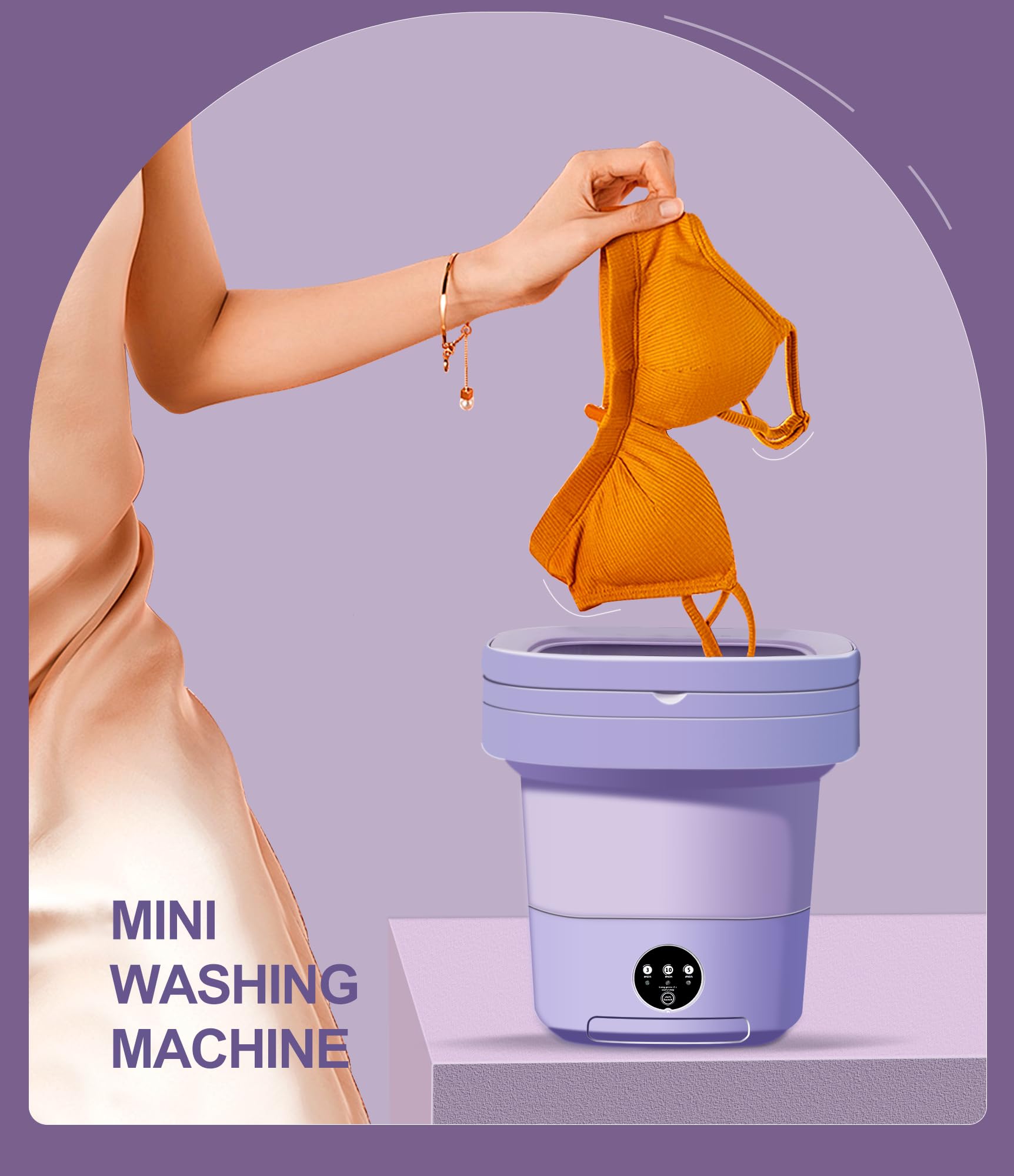 Mini Washing Machine 11L, Portable Washing Machine 3 Modes Deep Cleaning for Underwear, Baby Clothes or Socks, Mini Portable Washer Suitable for Apartments, Dorm, Camping, RV, Travel Laundry(Purple)