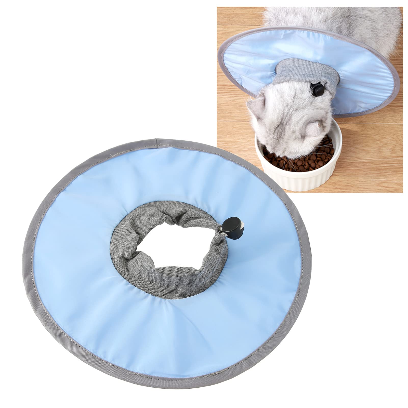 Cat Round Collar, Adjusted Drawstring Prevent Licking After Surgery Cat Recovery Collar for Home Cat Kitten Dog Puppy Small Pet Wound Healing(L 35cm / 13.8in-Light Blue)