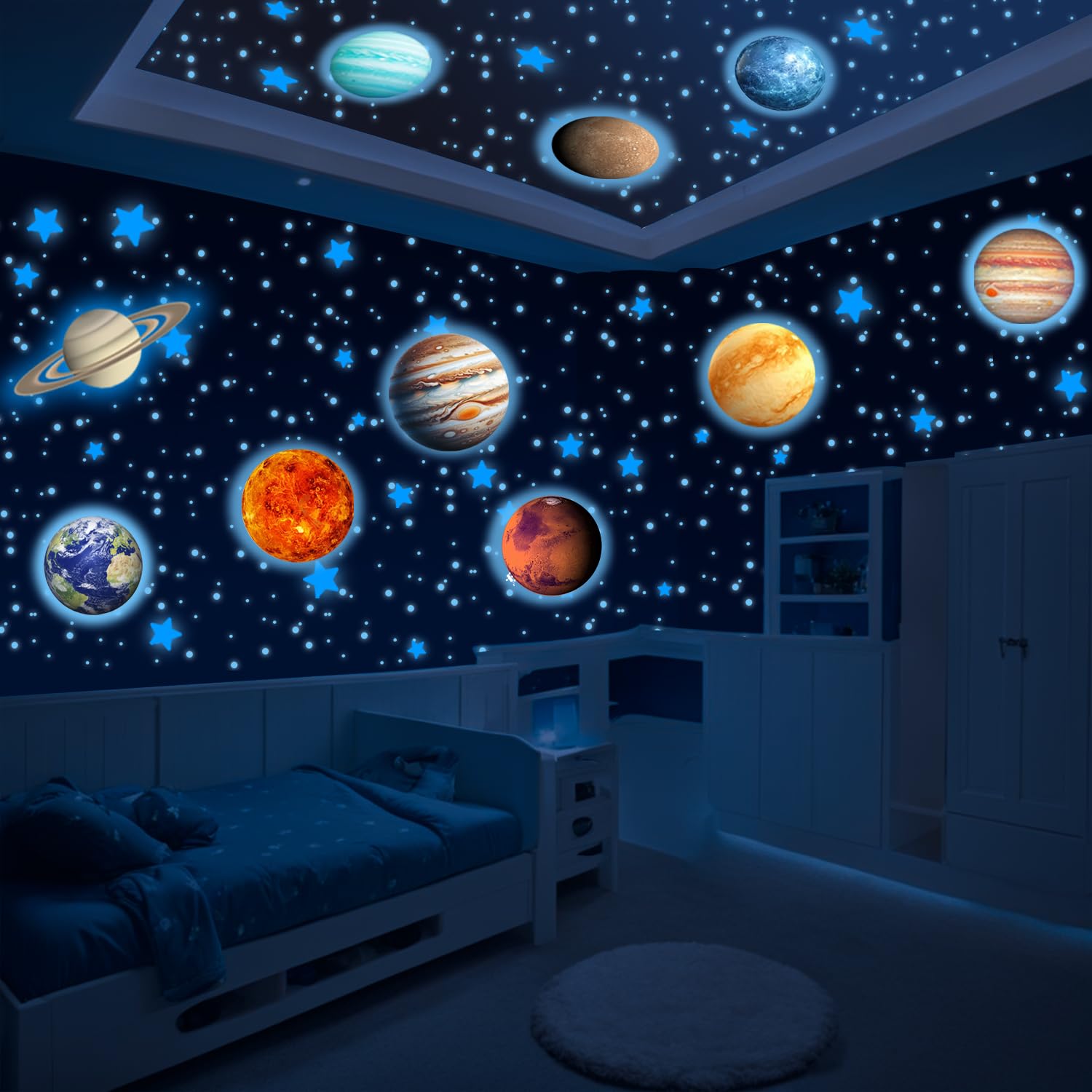 LUMOSX Glow in The Dark Stars for Ceiling - 534pcs Solar System Stickers Glowing Stars Planets & Constellation EBook Glow Stars for Ceiling Glow in The Dark Stars and Planets for Ceiling (Blue)