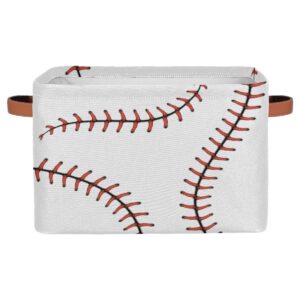 baseball storage bin basket, white softball large toys storage cube box with handles, collapsible laundry basket rectangular waterproof storage organizer bin for nursery bedroom shelves gift basket