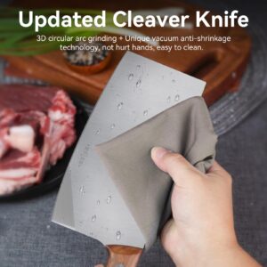 Chinese Meat Cleaver Knife 7.5 Inch, Butcher Knives with Original Wood Handle, Kitchen Gadgets Chopping Knife, Bone Cutting Cleaver Knife for Home and Restaurant