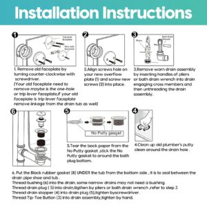 WRISIN Tub Drain Kit with Overflow, Tip-Toe Bath Tub Drain and Two-Hole Overflow Cover Plate, Universal Fit, Chrome