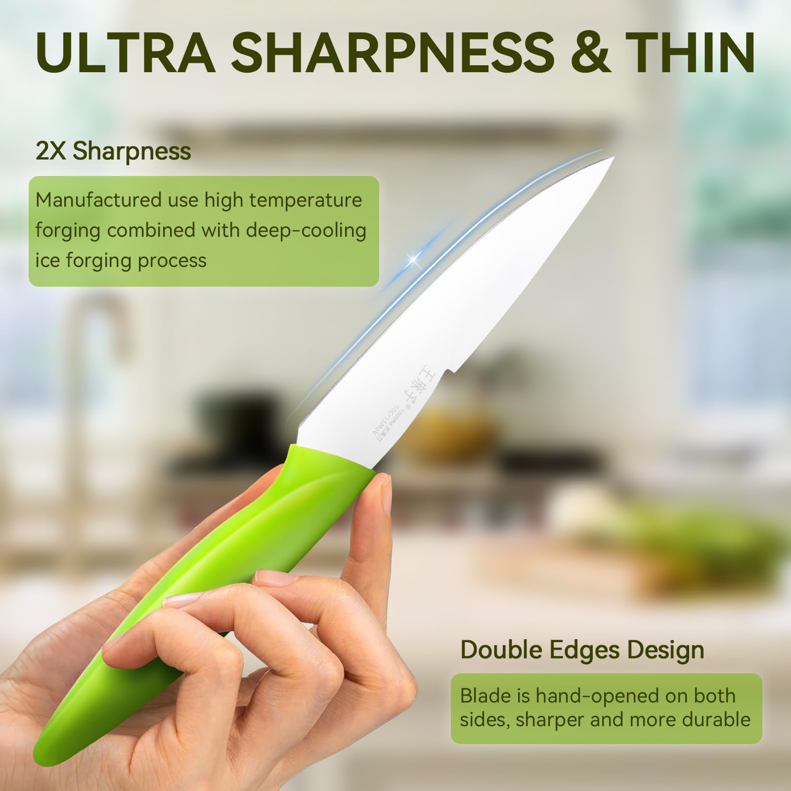 Kushank 4.5" Paring Knife with Child Lock Cover, Premium Stainless Steel Small Kitchen Knife, Rust Proof Stain Resistant, Perfect for Fruit and Vegetable, Ergonomic Knife Handles for Versatility