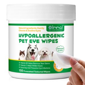 isunrise dog eye wipes for dogs & cats - 150pcs dog eye cleaning wipes, natural coconut oil soft pet wipes for gently remove tear stain, eye debris, discharge, mucus secretions and pet eye care