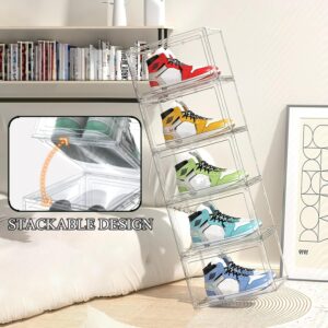 Rgqphantom Shoe Storage Box,Stronger Shoe Box with Acrylic Magnetic Door for Sneaker Display,Stackable Clear Boxes for Closet,Easy Assembly,Sneaker Storage Shoe Box for Women/Men(Clear, 1Pcs)