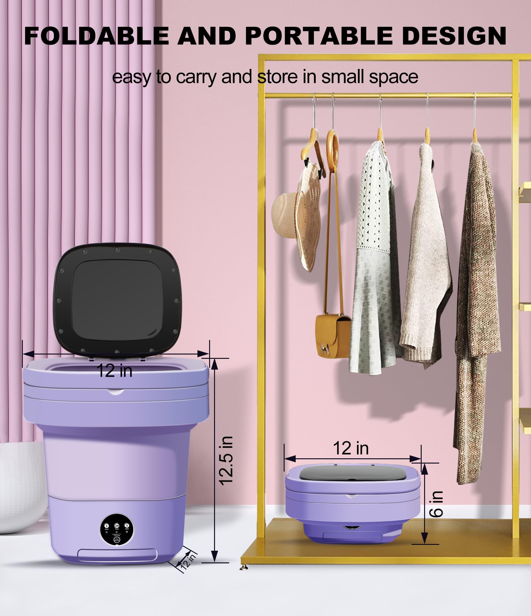 Mini Washing Machine 11L, Portable Washing Machine 3 Modes Deep Cleaning for Underwear, Baby Clothes or Socks, Mini Portable Washer Suitable for Apartments, Dorm, Camping, RV, Travel Laundry(Purple)