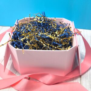 Keoferlo Crinkle Cut Paper 1/2 LB Baskets Shred Filler Paper Metallic Gold and Blue Craft Confetti Grass Raffia for Baskets Gift Wrap Decorations Display Merchandise (Metallic Gold and Blue)