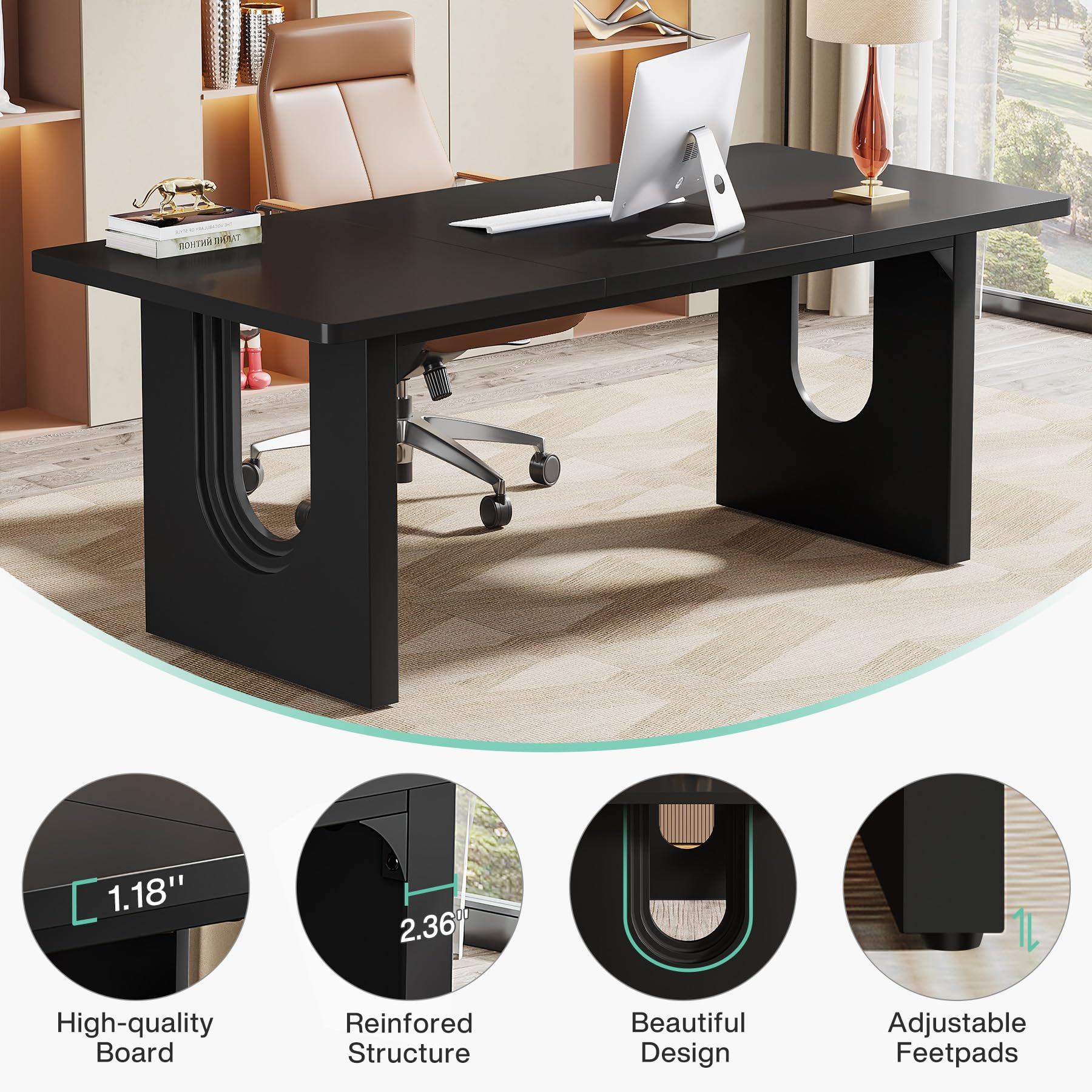 Tribesigns Modern Executive Desk, 70.9" Large Office Computer Desk, Conference Table Meeting Room Table, Simple Workstation Business Furniture for Home Office, Black