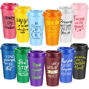 filltouch 12 pcs employee appreciation cups appreciation gifts 16 oz reusable plastic coffee cups with lids team gift for staff coworkers teacher thanksgiving christmas gifts (bright color)